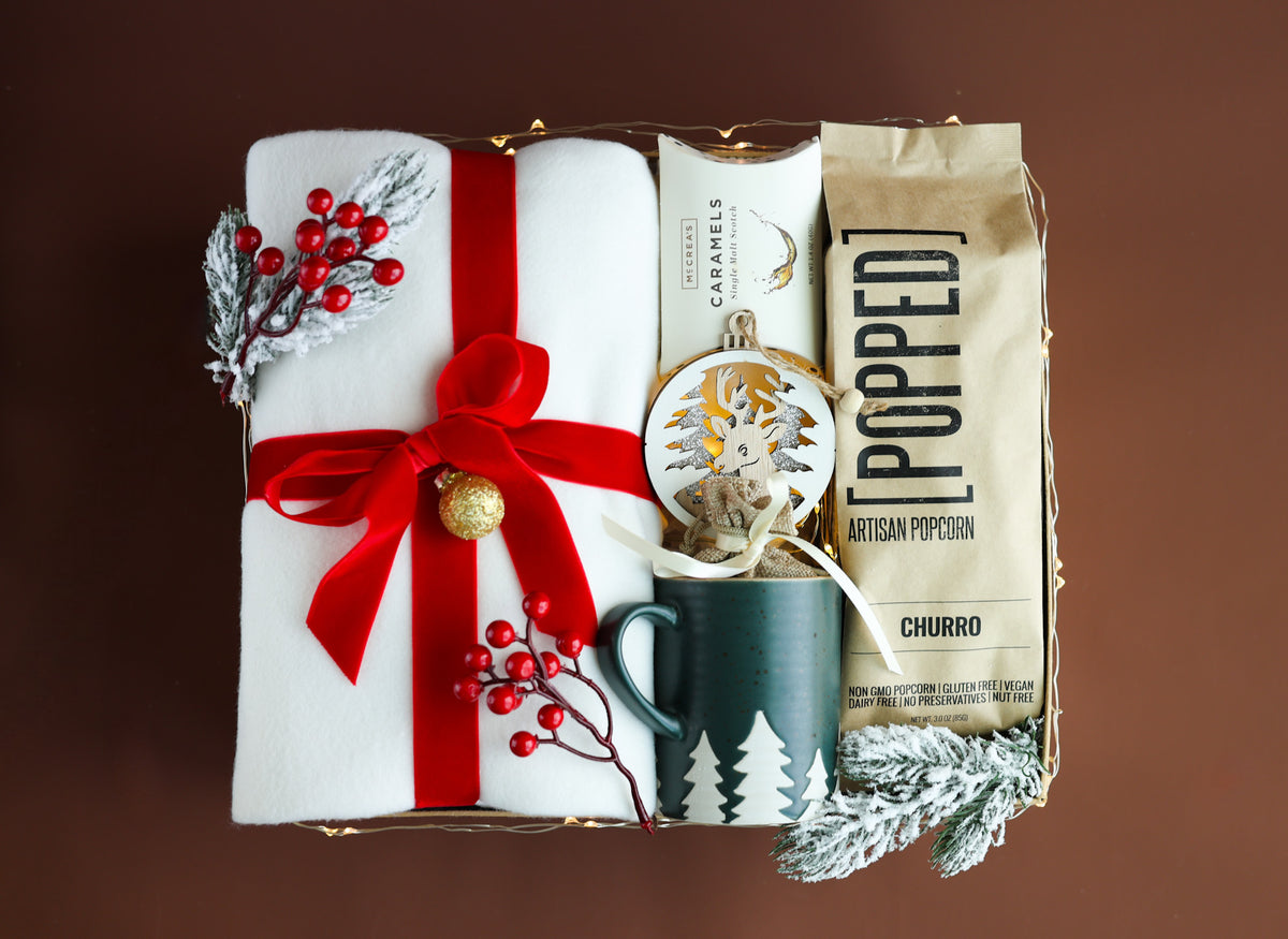 Holiday Gift Box with Blanket, Artisan Popcorn & Chocolate – Perfect ...